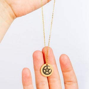 Personalized Pentagram Necklace for Women - Custom Engraved Crescent ...