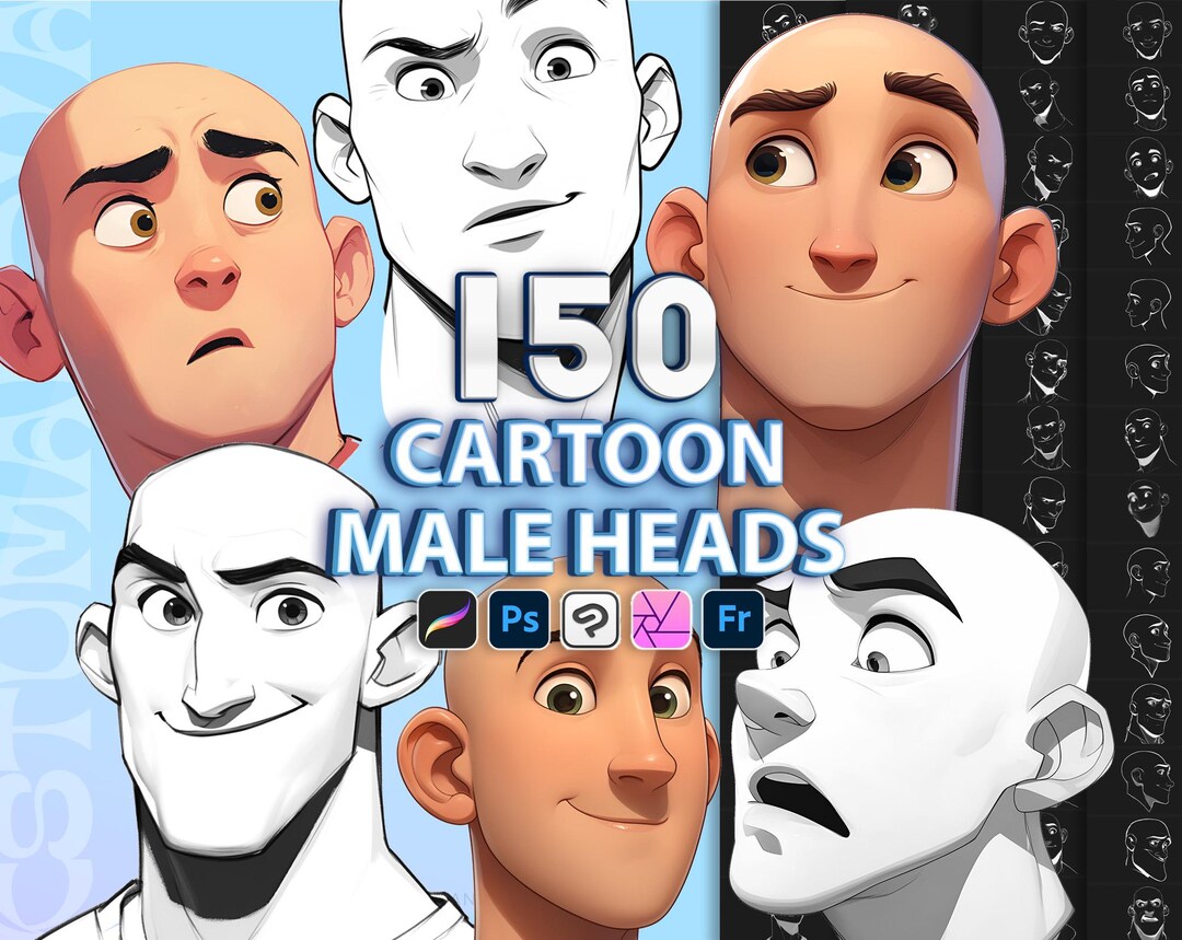Photoshop Cartoon Male Heads Brushes. Procreate Cartoon Male Base Head ...