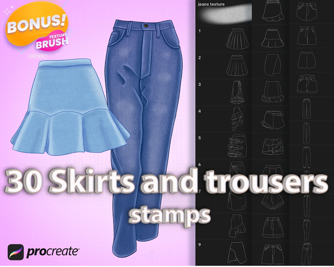 Procreate Brushes Skirts Shorts And Trousers Procreate Jeans Etsy
