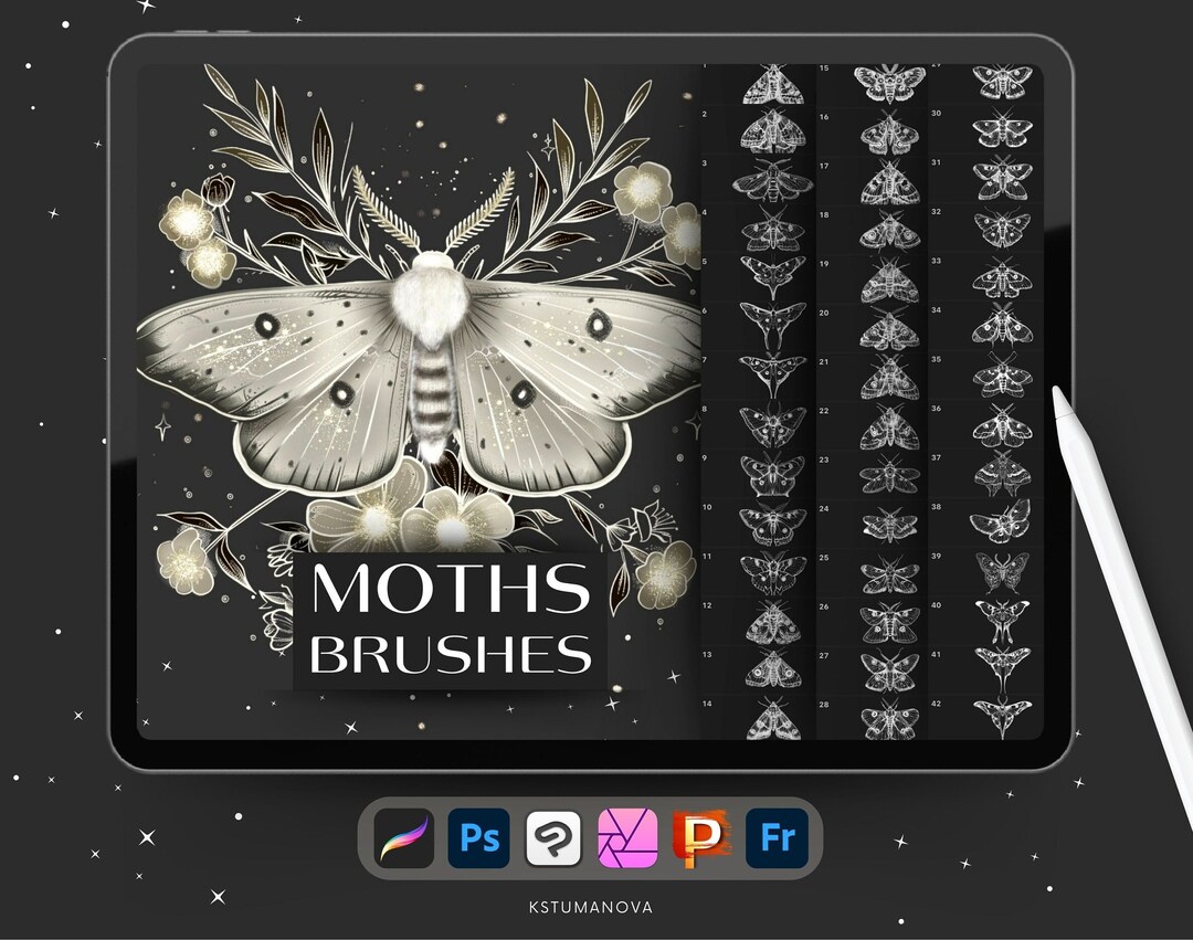 Procreate Moth Brushes. Procreate Tattoo Brushes. Photoshop, Clip Studio Paint Butterfly Brushes ...