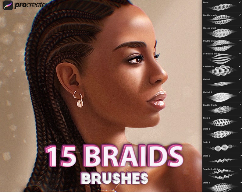 Procreate Braids Brushes Procreate Realistic Hair Brush - Etsy