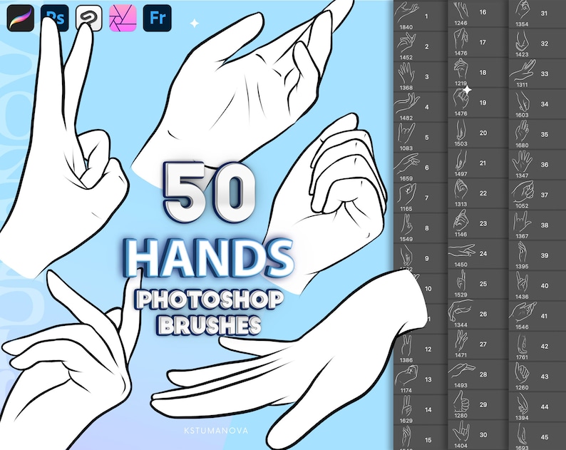 Photoshop Hands Brushes. Procreate Pose Reference Drawing. Clip Studio ...