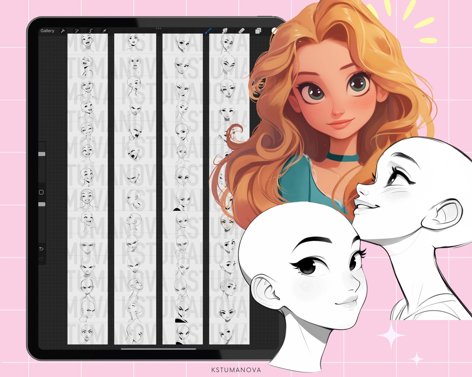 Procreate Cartoon Princess Face Brushes. Procreate Cartoon Head Base ...
