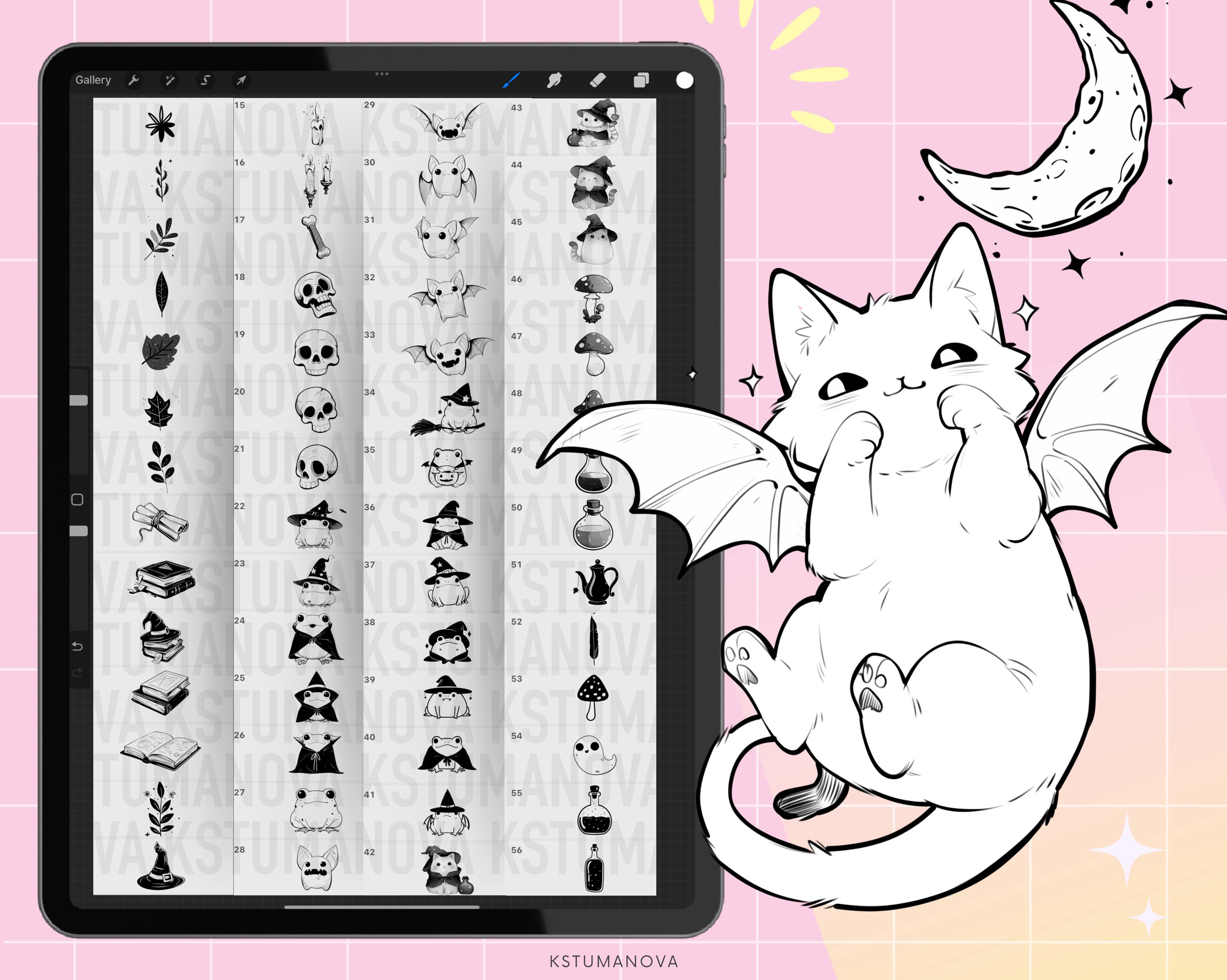 Procreate Halloween Brushes. Procreate Spooky, Ghost, Bat, Pumpkin ...