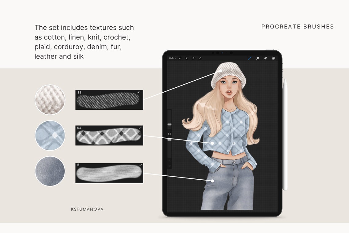 Procreate Fabric Brushes. Procreate Knitted, Checkered Fabric, Fur ...