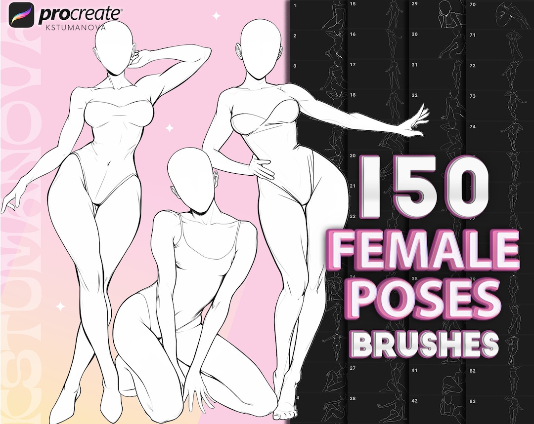 Procreate Female Poses Brushes Procreate Woman Body Pose Stamps Procreate Fashion Pose 