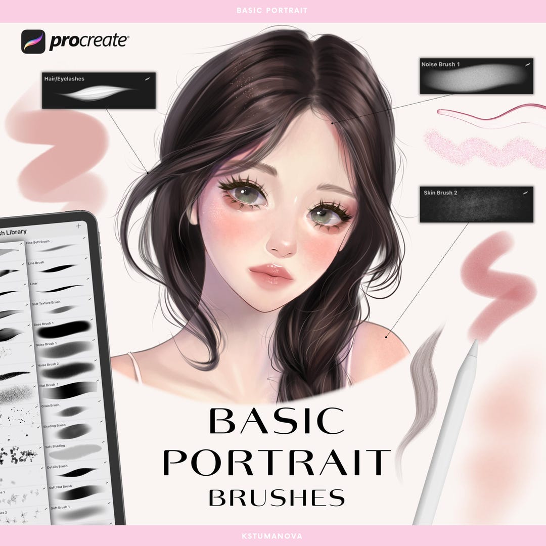 Procreate Basic Portrait Brushes. Procreate Hair, Eyelashes, Eyebrows ...