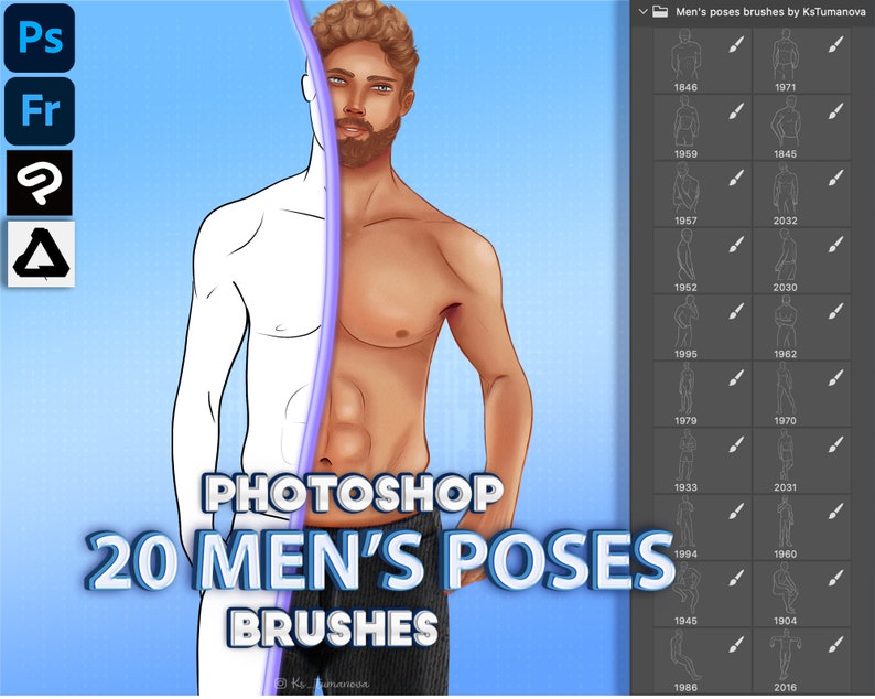 Photoshop Male Body Poses Brushes. Adobe Fresco Clip Studio - Etsy