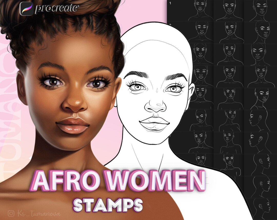 Procreate Woman Face Stamps. Procreate Afro Women Brushes. Beautiful ...