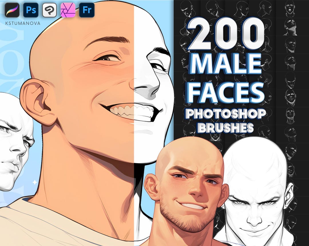 Photoshop Male Face Brushes. Procreate Male Base Heads Brushes ...