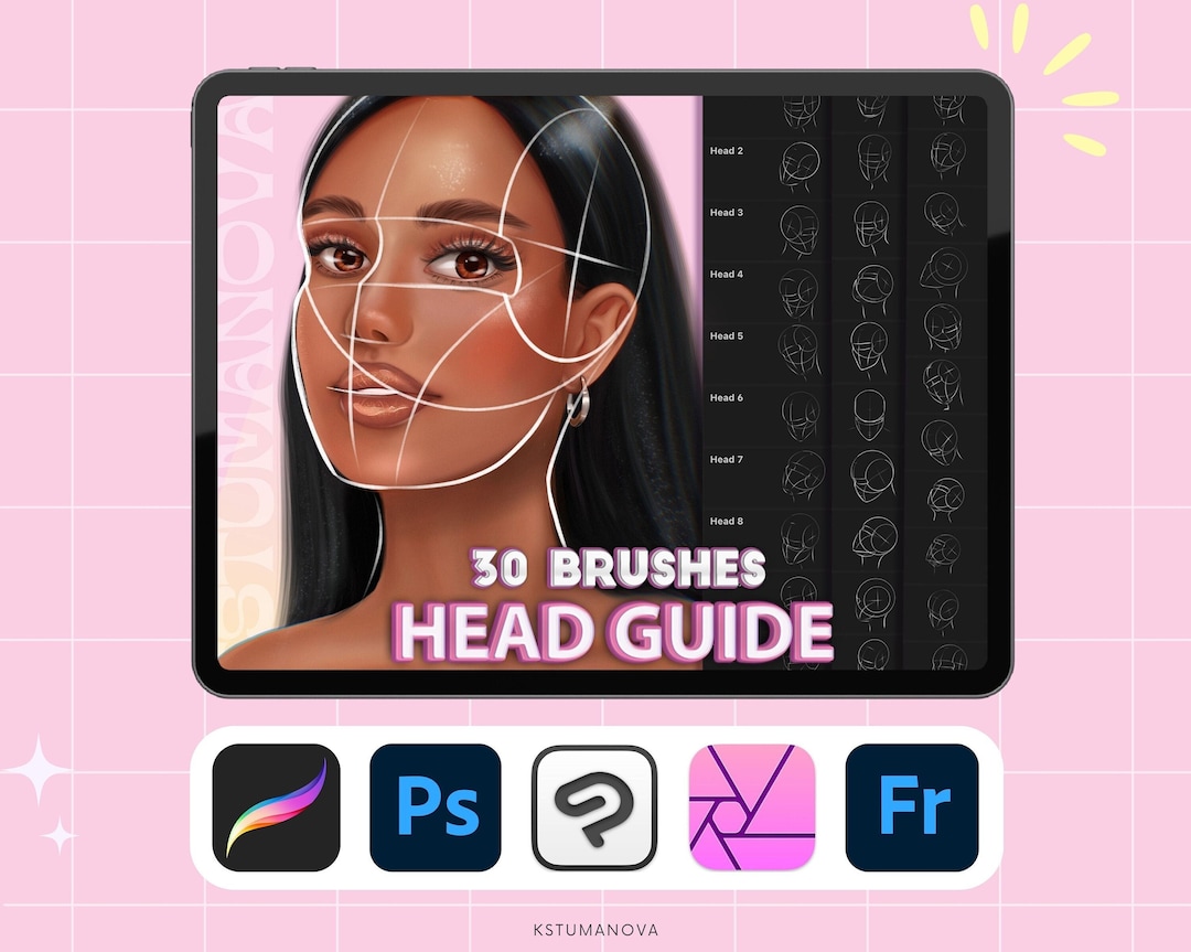 Procreate Heads Brushes. Procreate Reference Head Stamp. Photoshop Portrait Brushes, Clip Studio ...