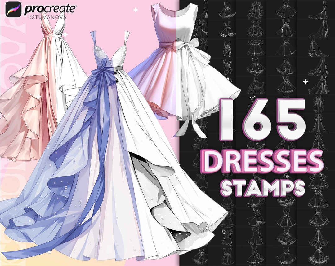 Procreate Dresses Stamps Brushes. Procreate Dress Clothes Stamps. Procreate Clothing Fashion ...