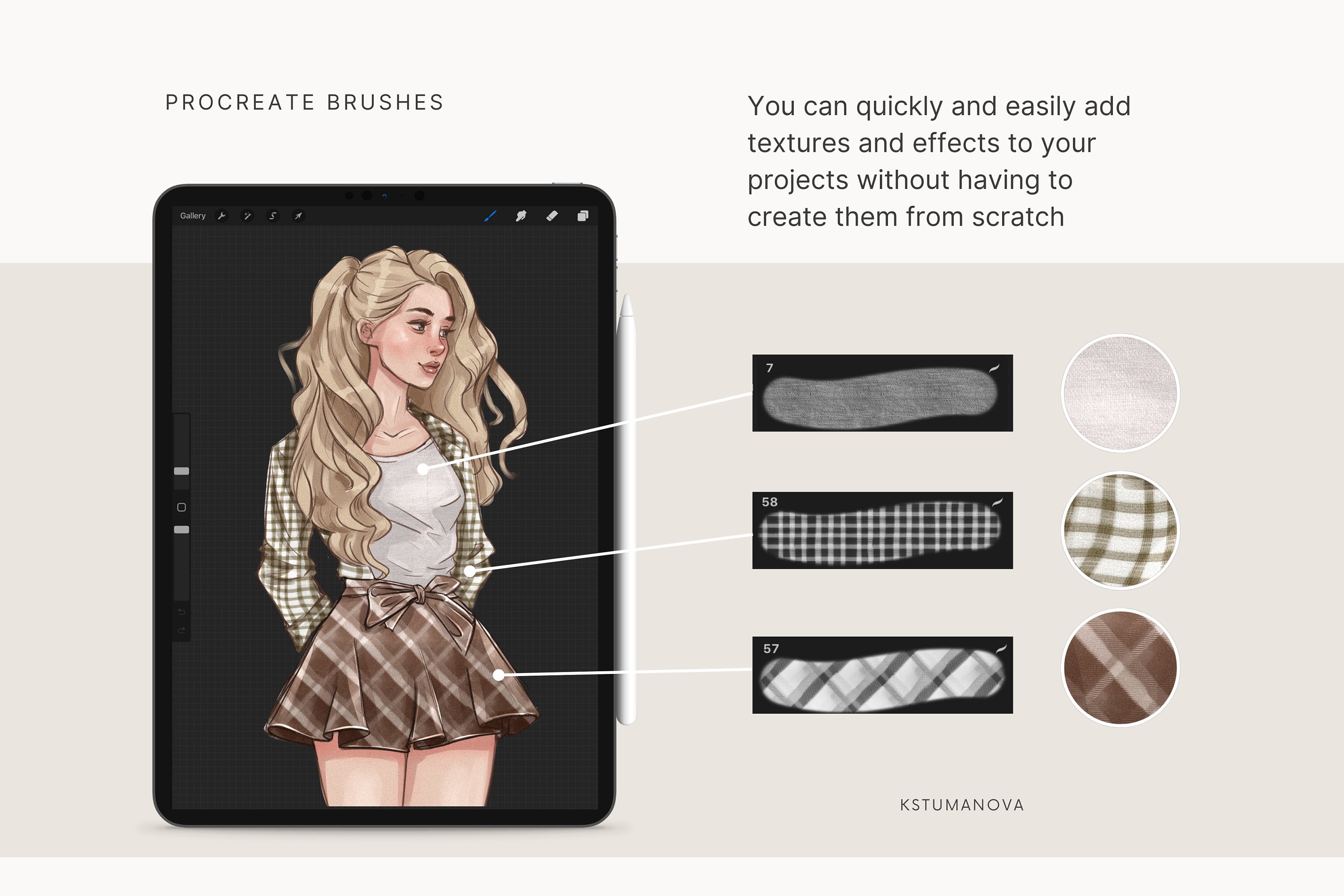 Procreate Fabric Brushes. Procreate Knitted, Checkered Fabric, Fur ...