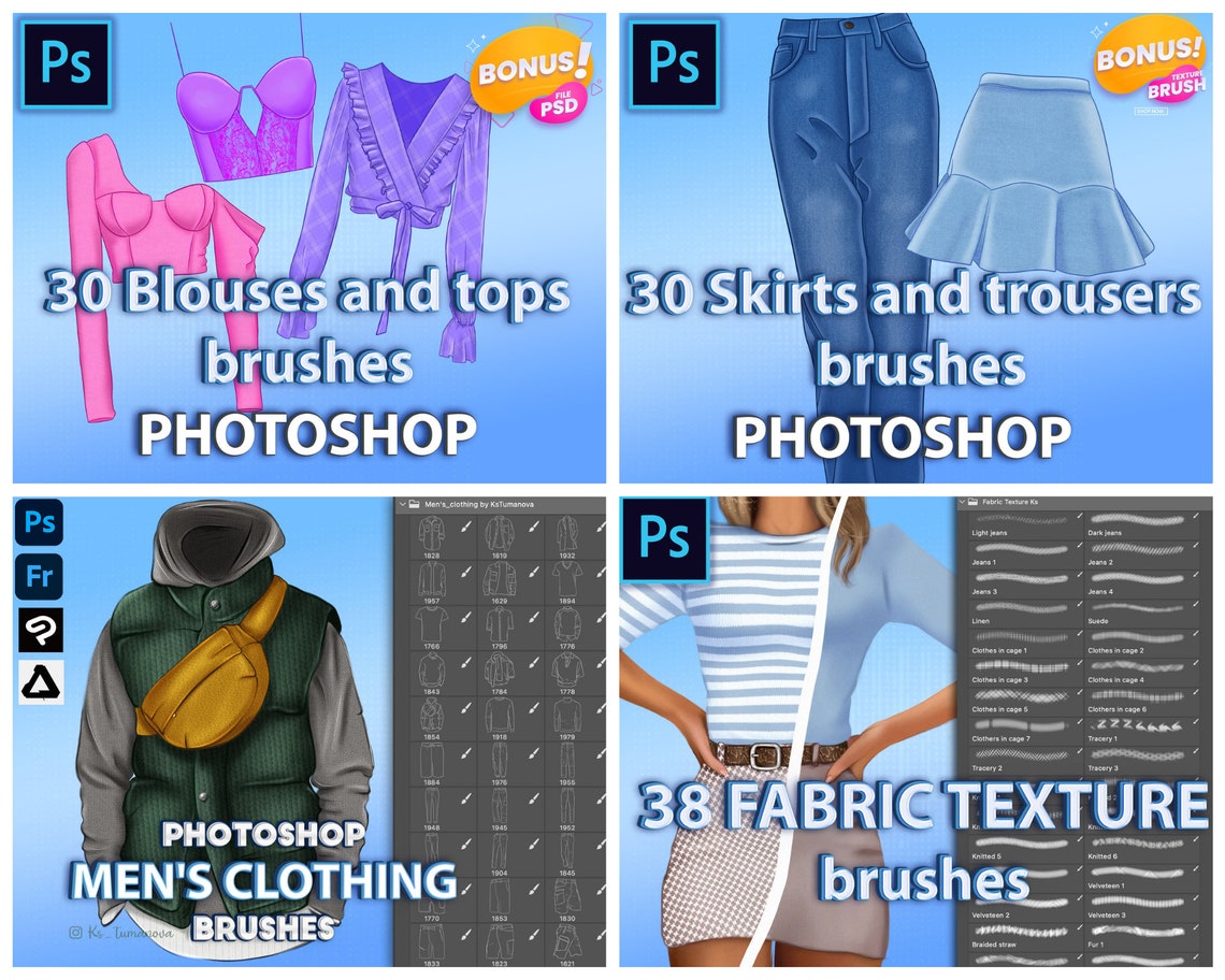 385 Photoshop Brushes. Photoshop Bundle Brushes. Adobe Fresco - Etsy