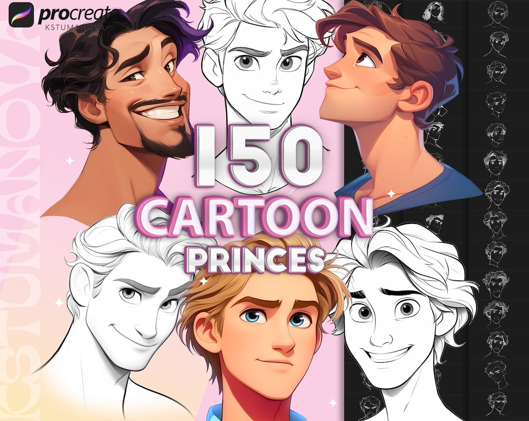 Procreate Cartoon Princes Brushes. Procreate Cartoon Male Heads Stamps ...