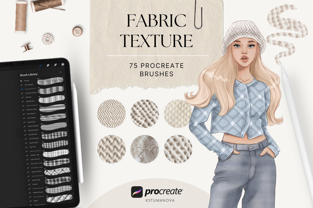 Procreate Fabric Brushes. Procreate Knitted, Checkered Fabric, Fur ...