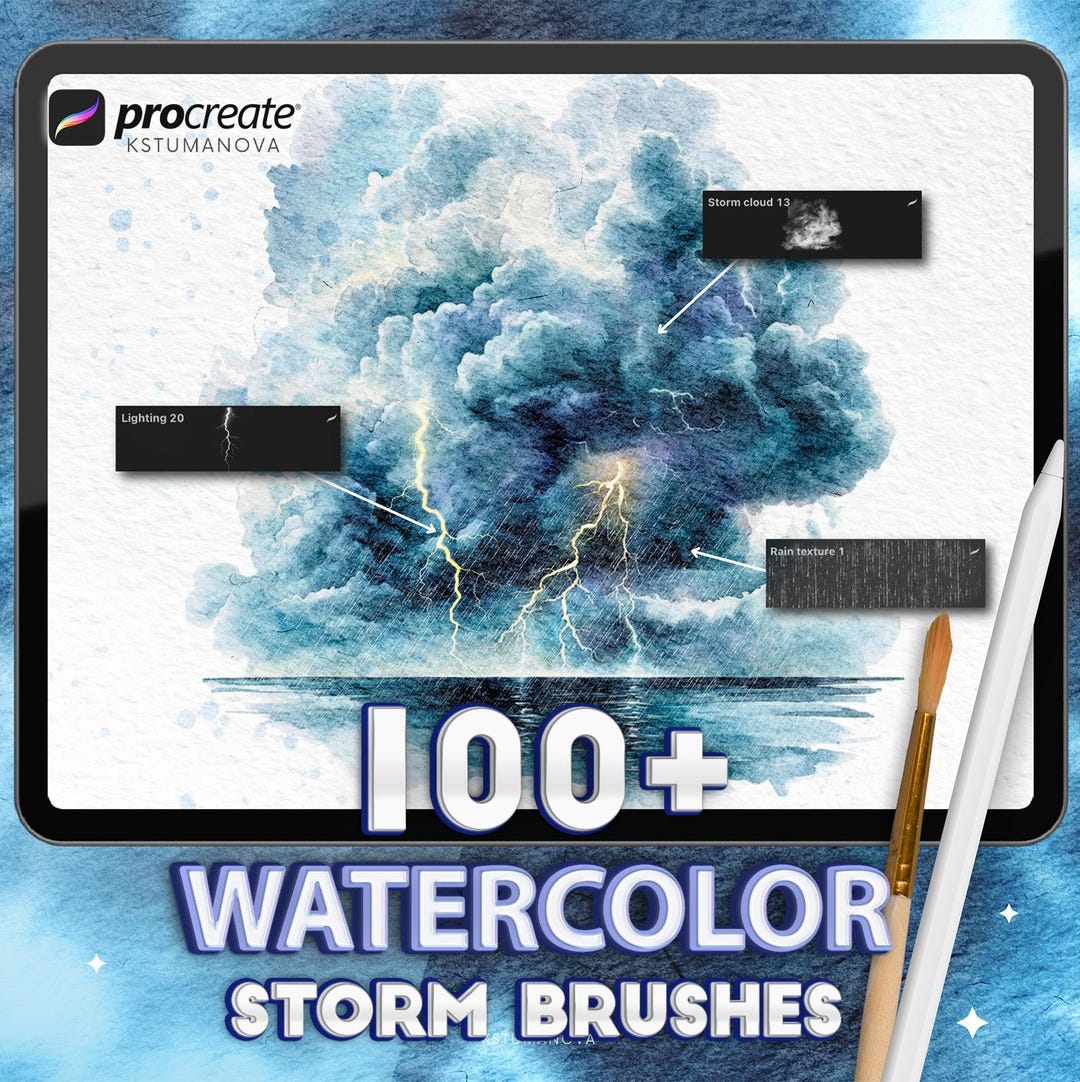 Procreate Watercolor Storm Brushes. Procreate Realistic Watercolor Sky ...