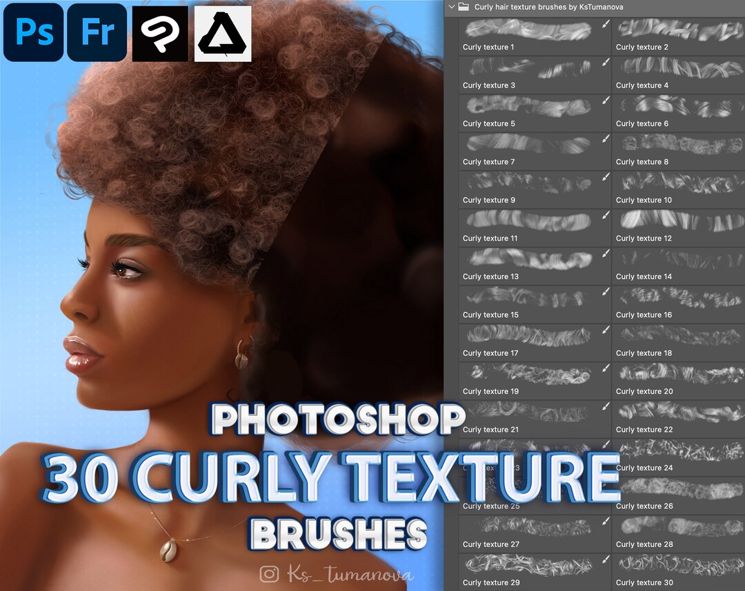 Photoshop Curly Hair Texture Brushes. Fresco, Clip Studio Paint ...