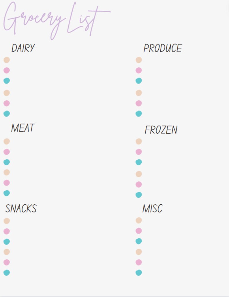 Printable Weekly Menu and Grocery List - Etsy