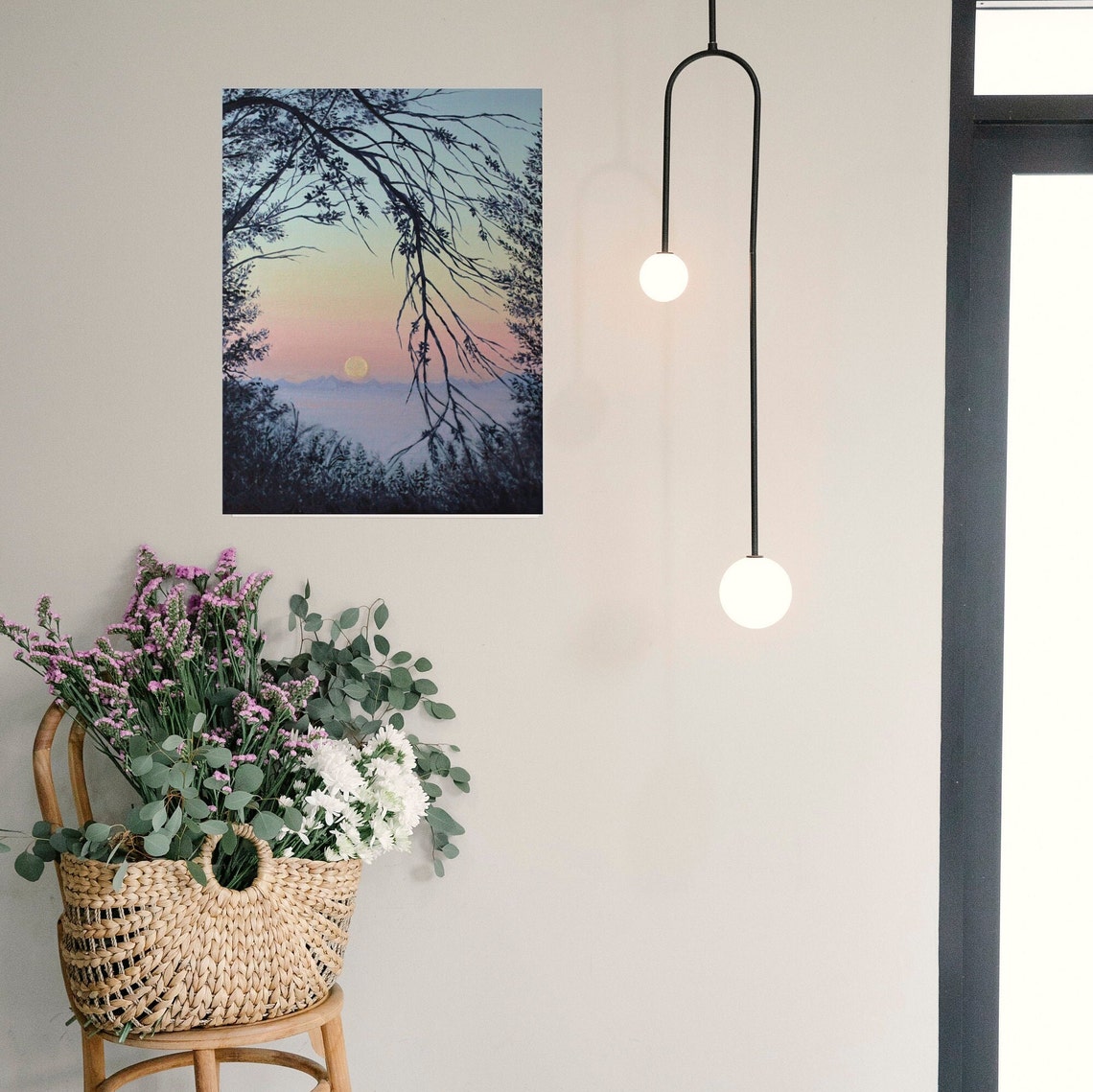 Original Oil Moonset Painting on Canvas Moon, Dusk, Fine Art Landscape ...