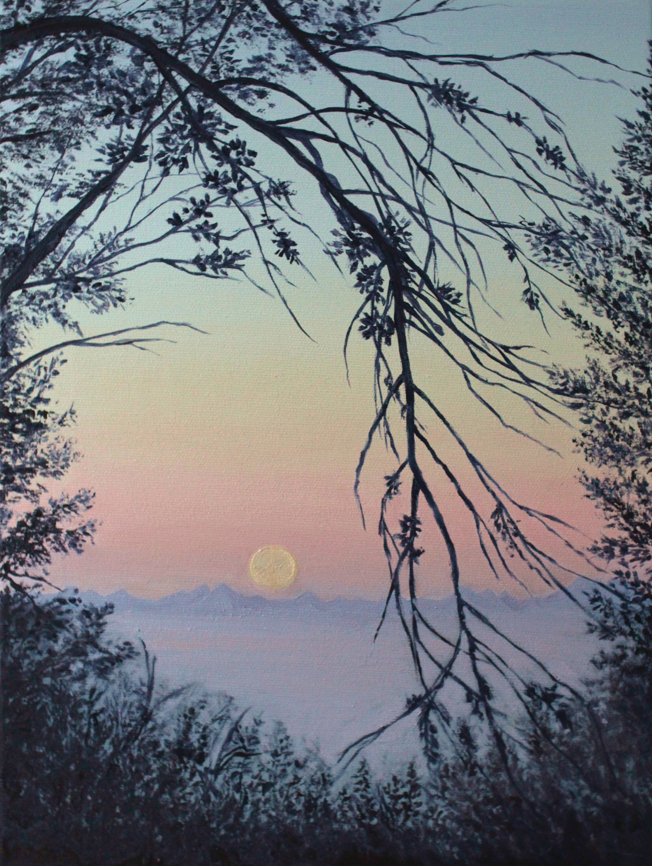 Original Oil Moonset Painting on Canvas Moon, Dusk, Fine Art Landscape ...