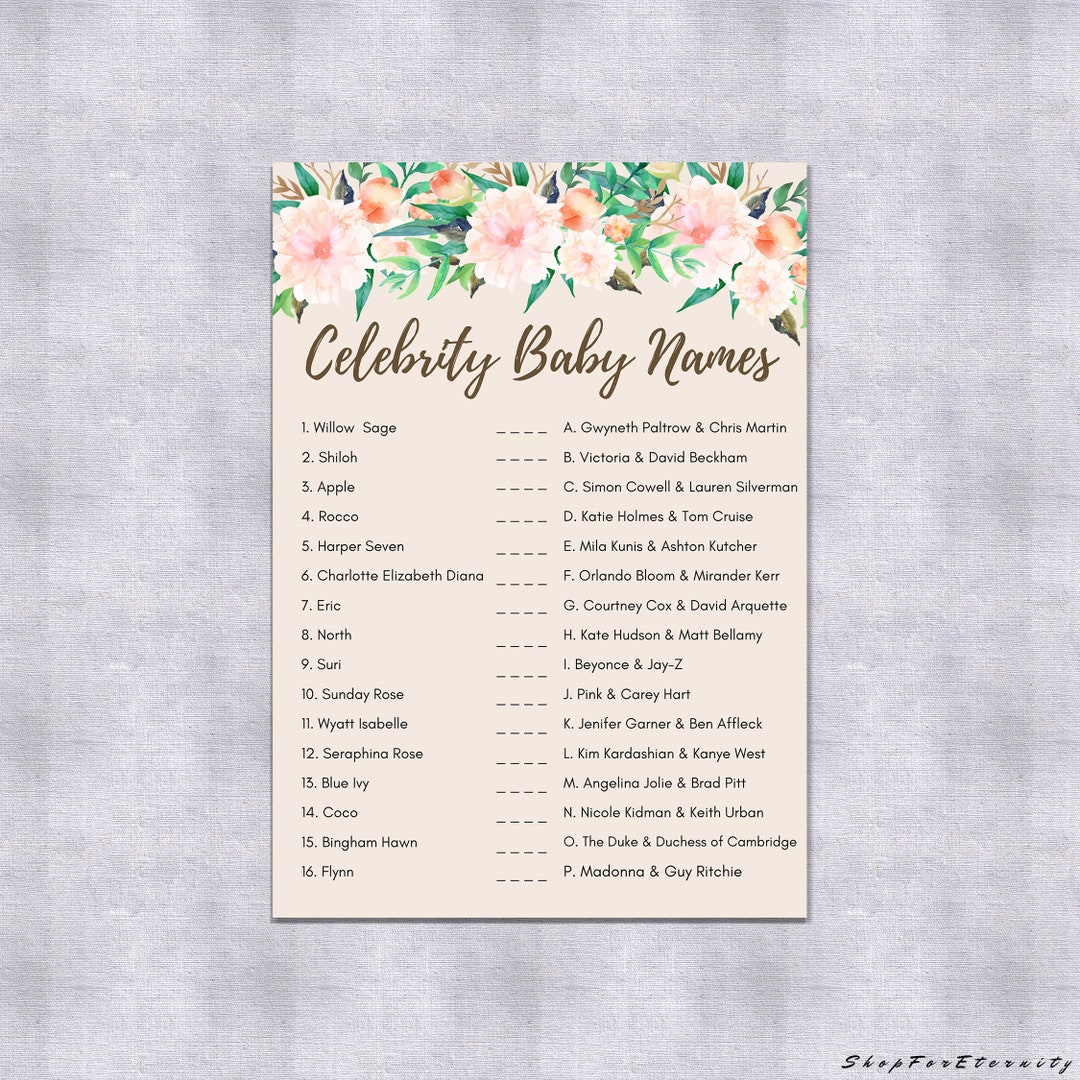 Celebrity Baby Names Baby Shower Game • Printable Digital Download ...