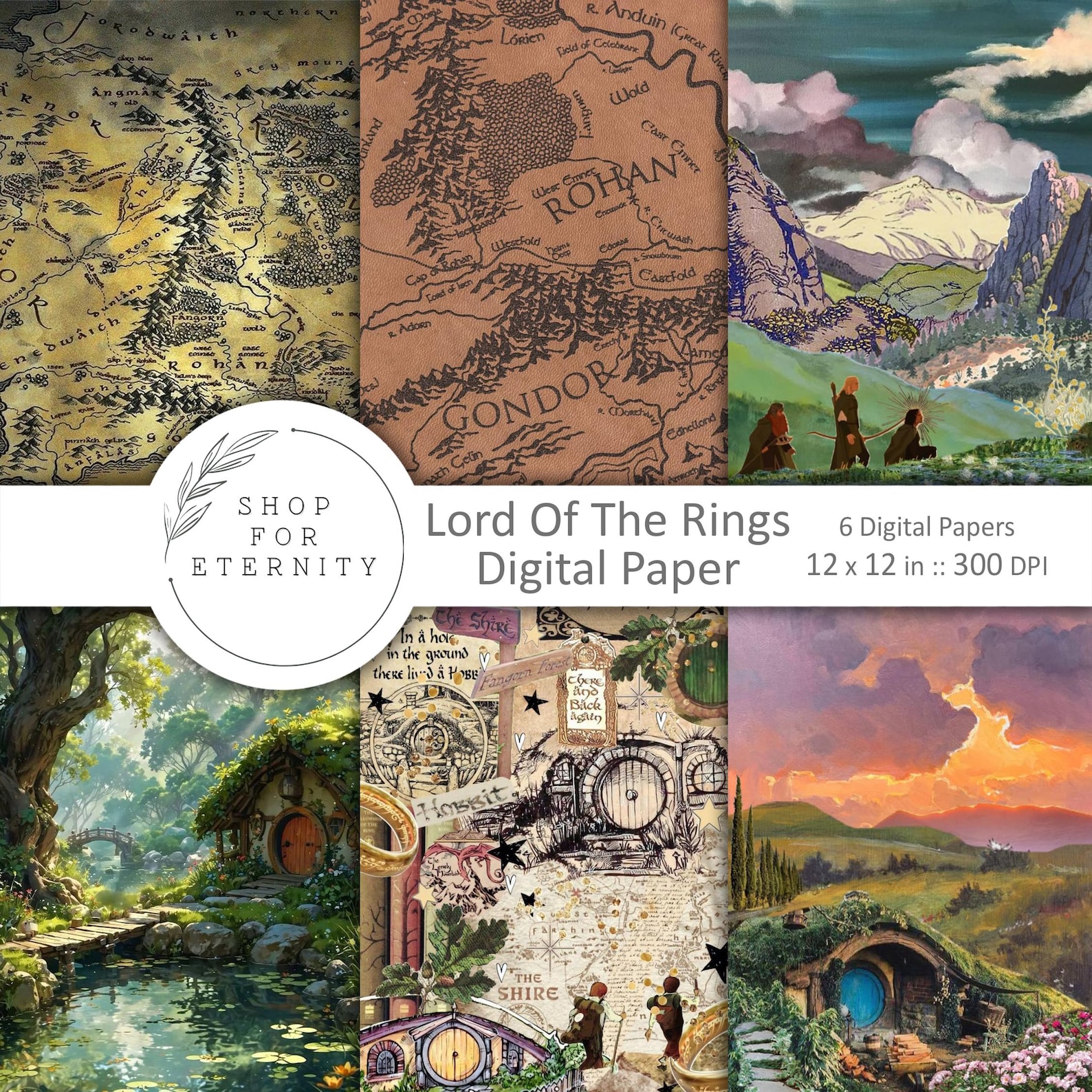 Fantasy Middle-earth Map Digital Paper Bundle 12×12″ 300 DPI – LOTR ...