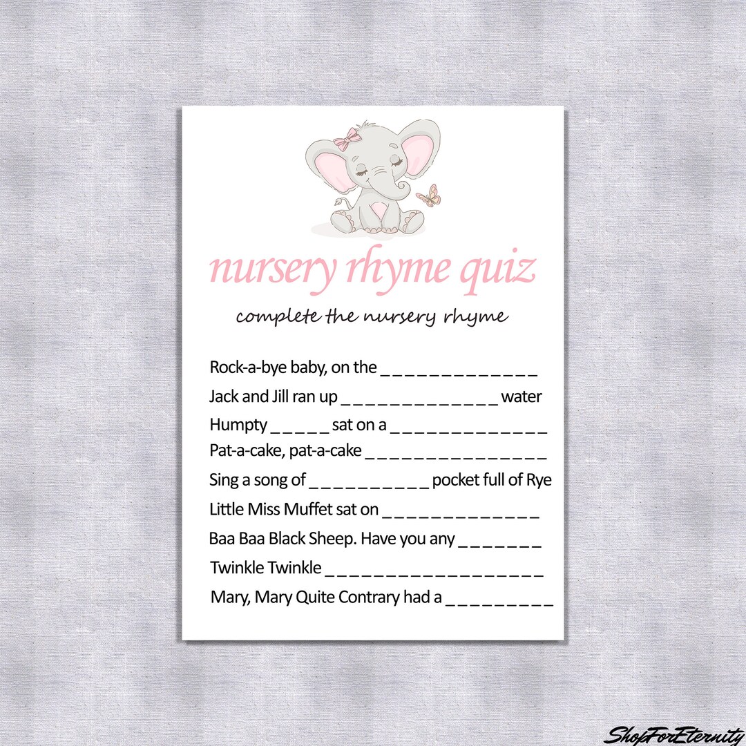 Nursery Rhyme Quiz - Nursery Rhymes Baby Shower Games - Nursery Game - Etsy