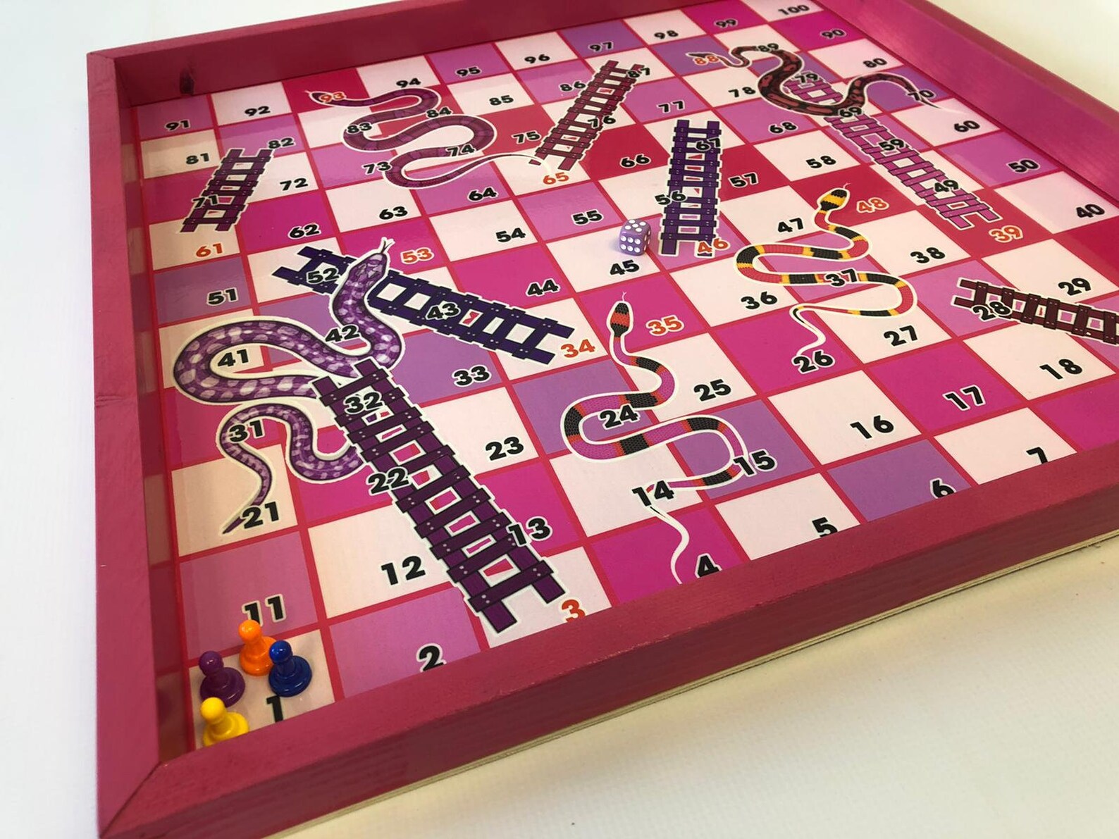 24 Laminated Snakes & Ladders Board Game Board Games Family Fun Pink ...