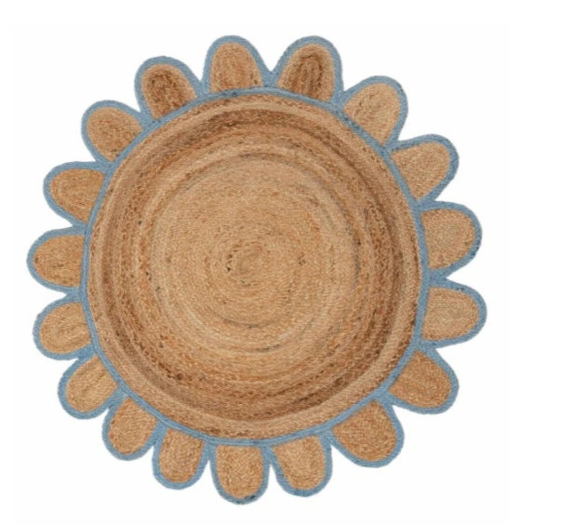 Floor & Rugs Home & Living Blue Jute Scallop Boho Decor Handmade Rug ...