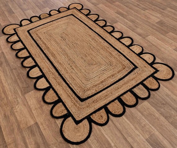 Floor & Rugs Home & Living Blue Jute Scallop Boho Decor Handmade Rug ...