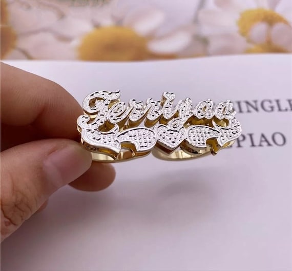 Personalized Name Ring Two Finger Ring Gift for Her - Etsy