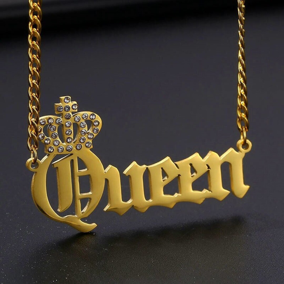Custom Name Necklace With Crown Nameplate Necklace T For Her Gold