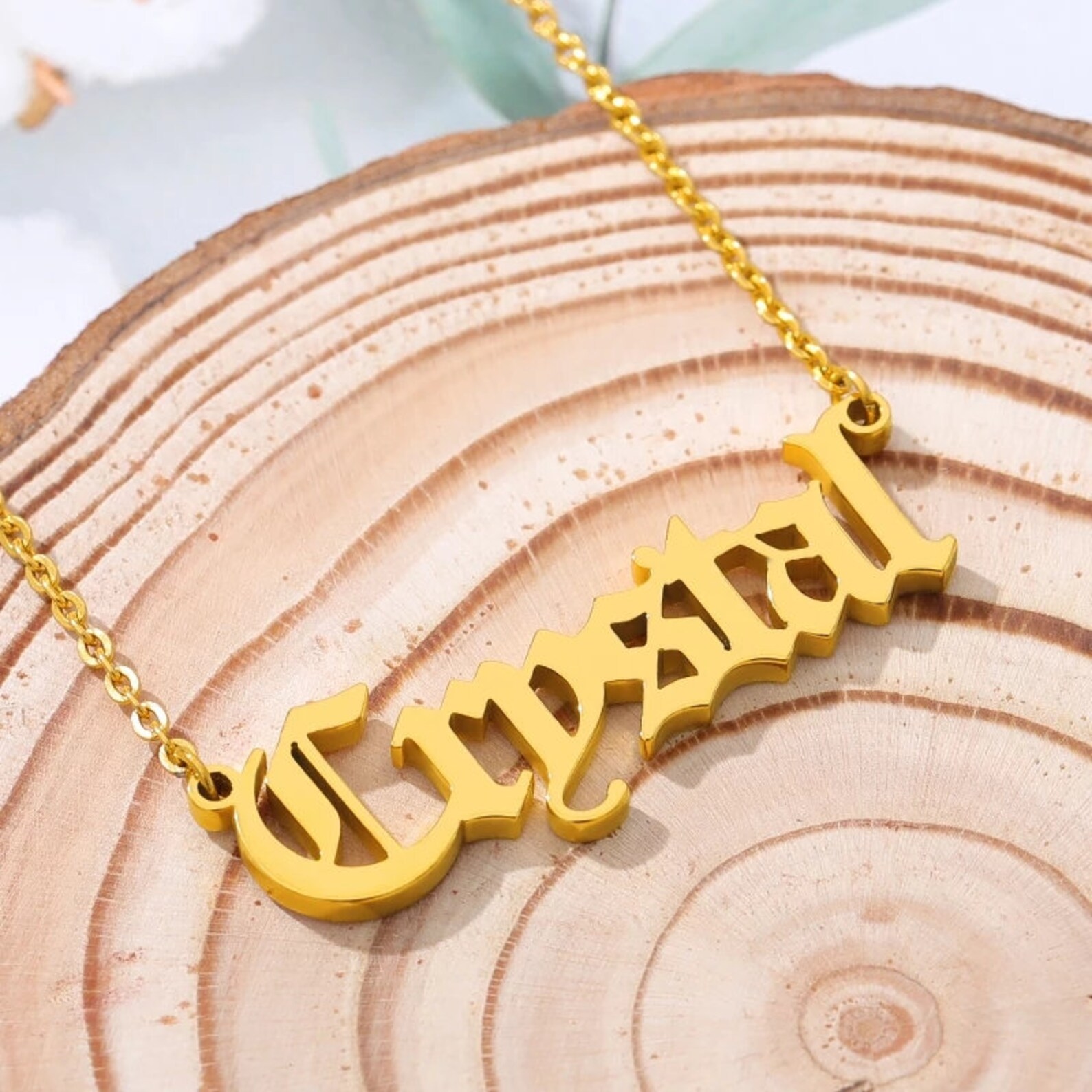 18K Custom Old English Font Name Necklace Customized Gift Etsy