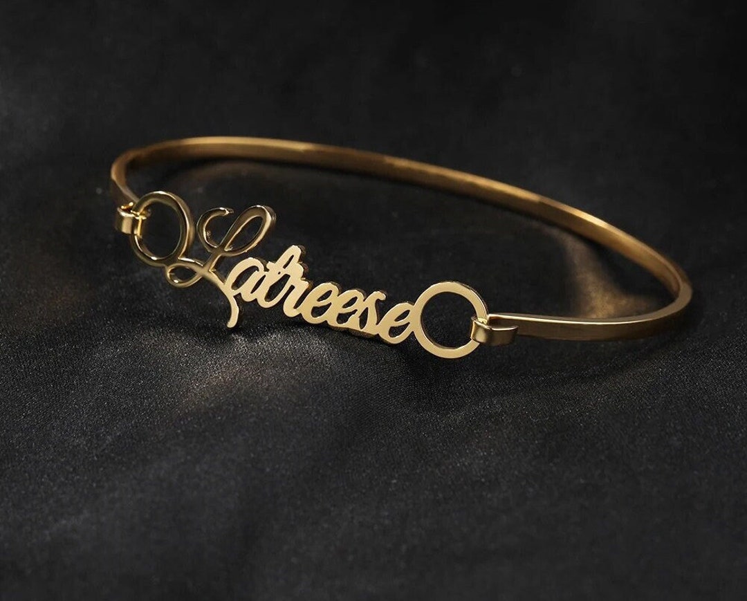 Custom Name Bangle Bracelet, Nameplate Bracelet, Gift for Her ...