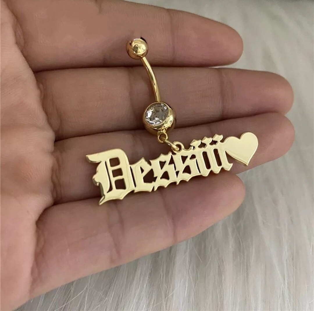 Name Belly Ring With Heart Custom Belly Ring Gift for Her - Etsy