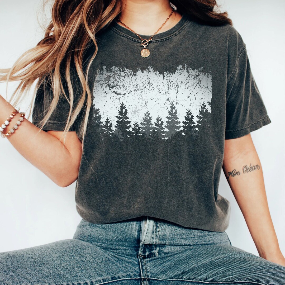 Pine Tree Silhouette Shirt, Forest Shirt, Evergreen Trees, Outdoors ...