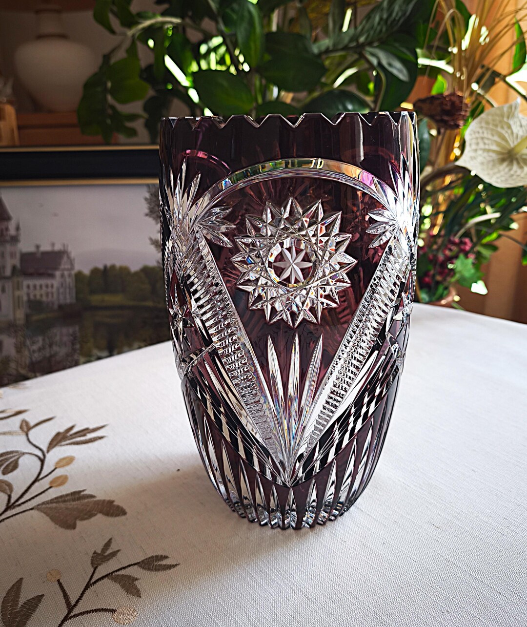 Vintage Imperlux German Ruby Red Hand Cut Clear Lead Crystal DDR Design ...