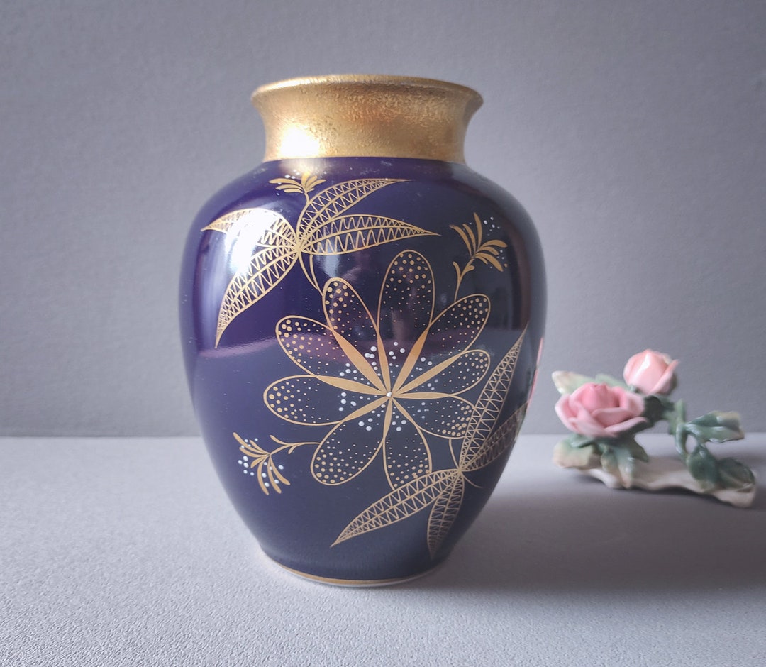 Vase Flower Vase Cobalt AF Kahla 1894 1965 Cobalt Blue Hand - Etsy