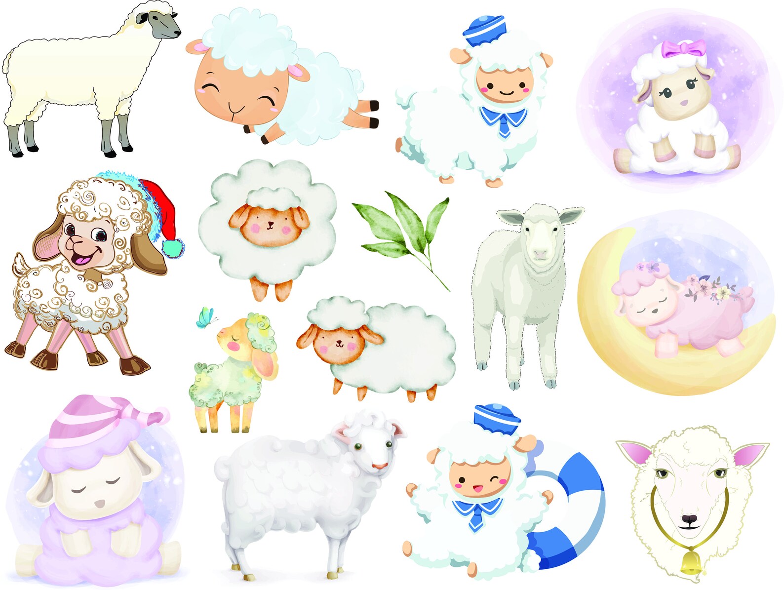 Watercolor Sheep Lamb Clipart White Sheep Illustration Cute - Etsy
