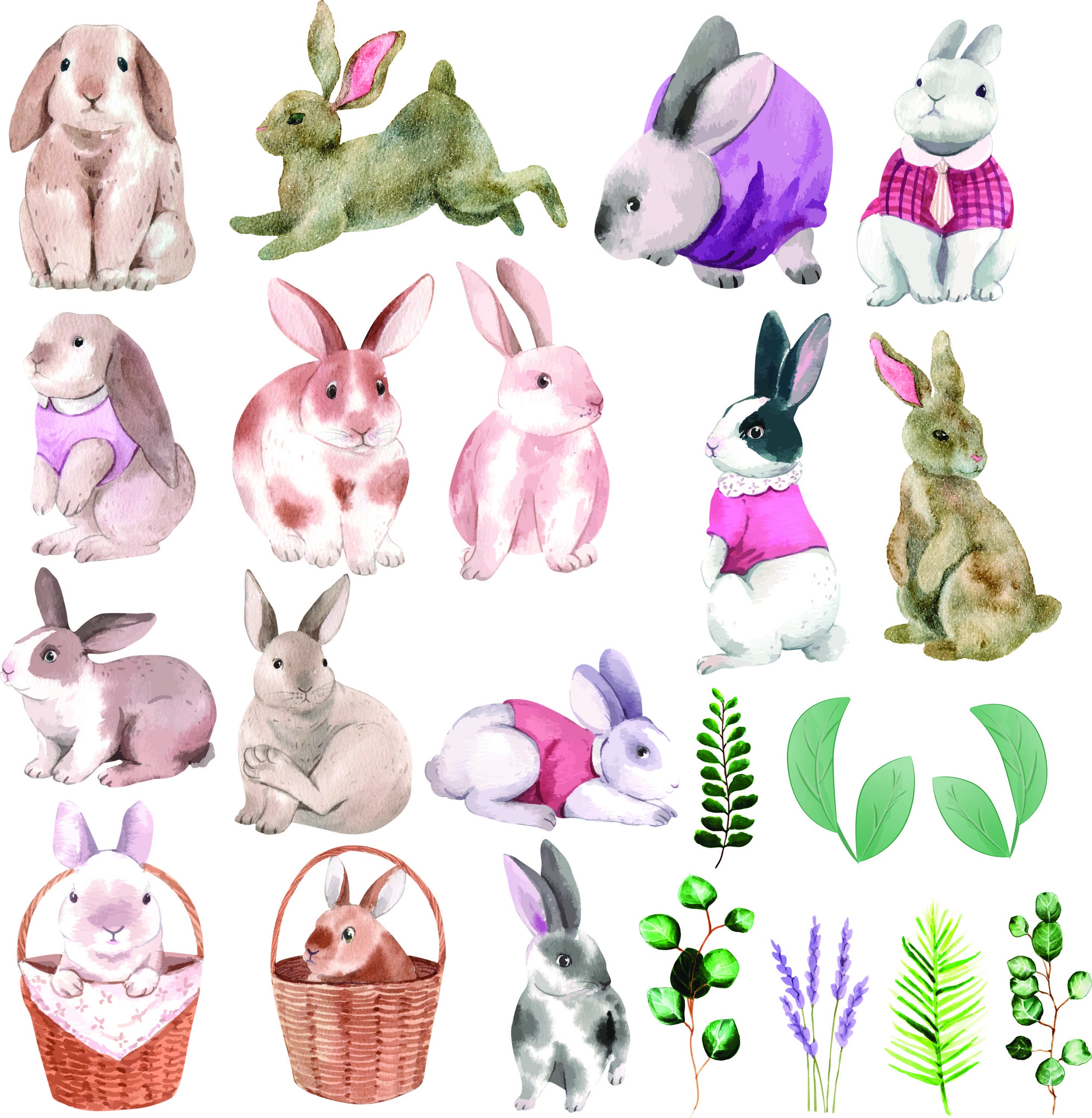Watercolor Bunny Clipart Cute Rabbit Graphics Woodland - Etsy