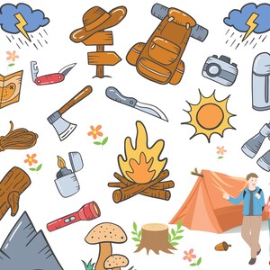 Camping Clipart, Spring Tour Camping , Summer Travel Camp Graphics ...