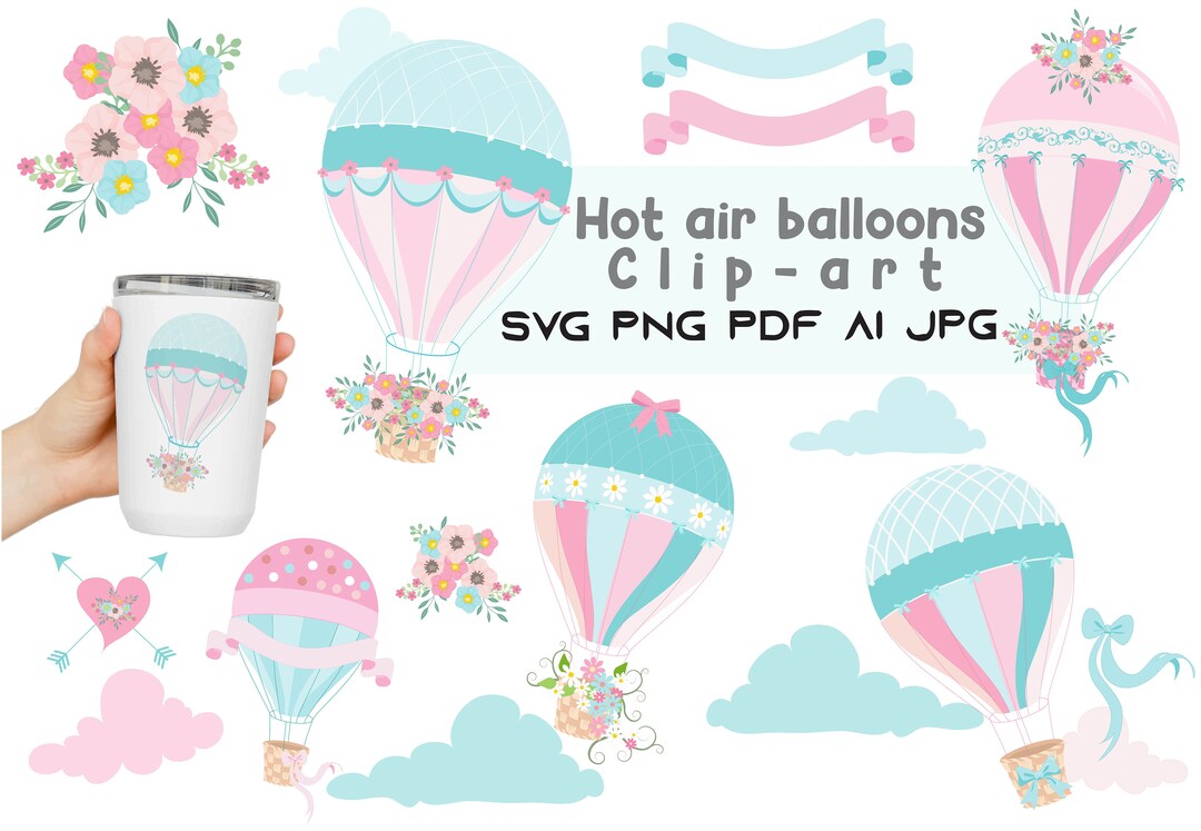 Watercolor Hot Air Balloons Clipart, Summer Air Balloon SVG Bundle ...