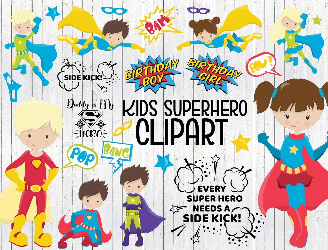 Kids Superhero Clipart Cartoon Children Heroes Characters - Etsy