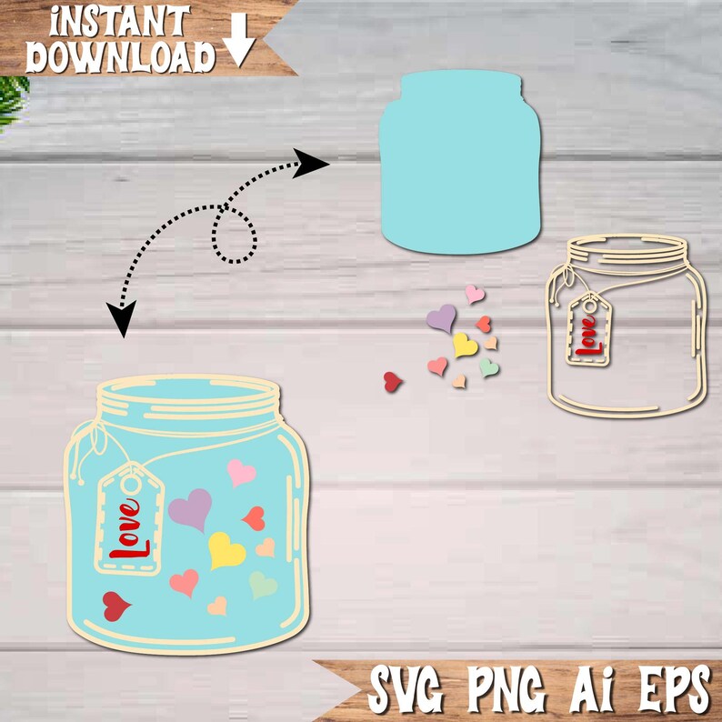 Valentine Mason Jar SVG Bundle, Love Candy Jar Cut Files (digital ...