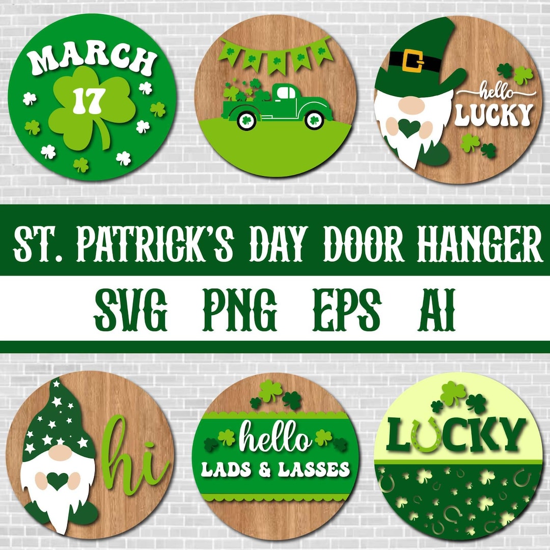St. Patrick's Day Door Hanger SVG Bundle: Shamrock Sign, Welcome Sign ...
