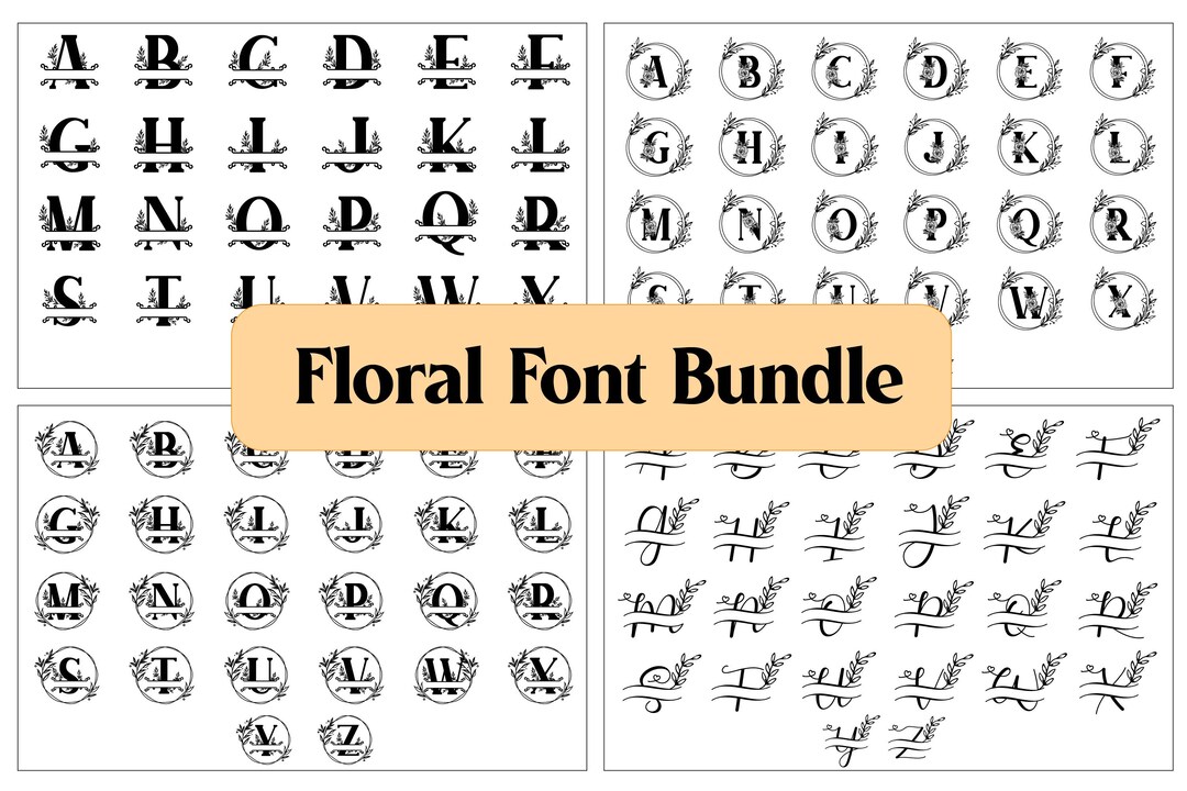 Floral Alphabet SVG, Floral Letter Svg, Split Monogram Svg, Font Bundle ...
