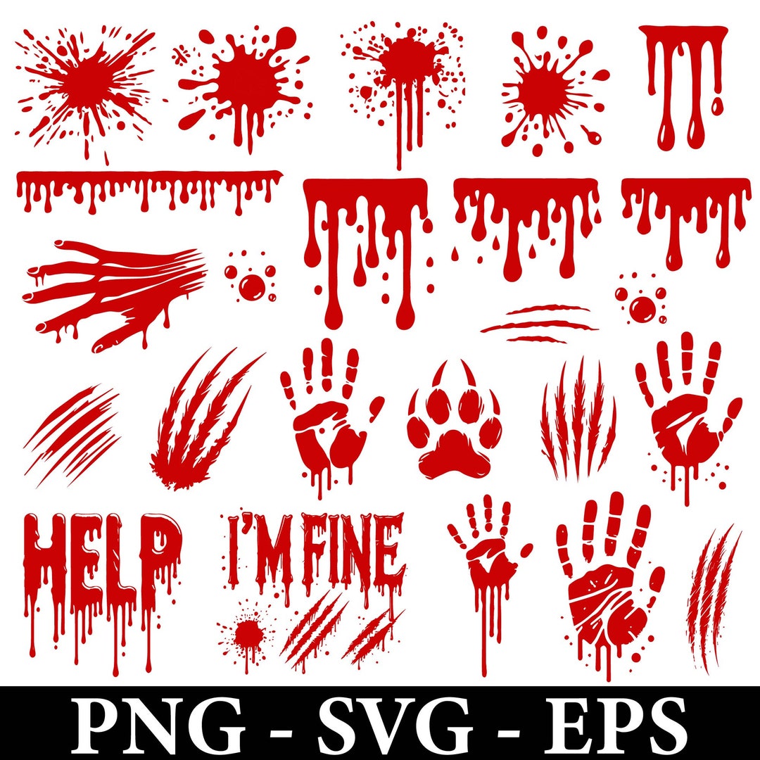 Halloween Blood Splatter SVG Bundle, Horror Drips, Hand Print (digital ...