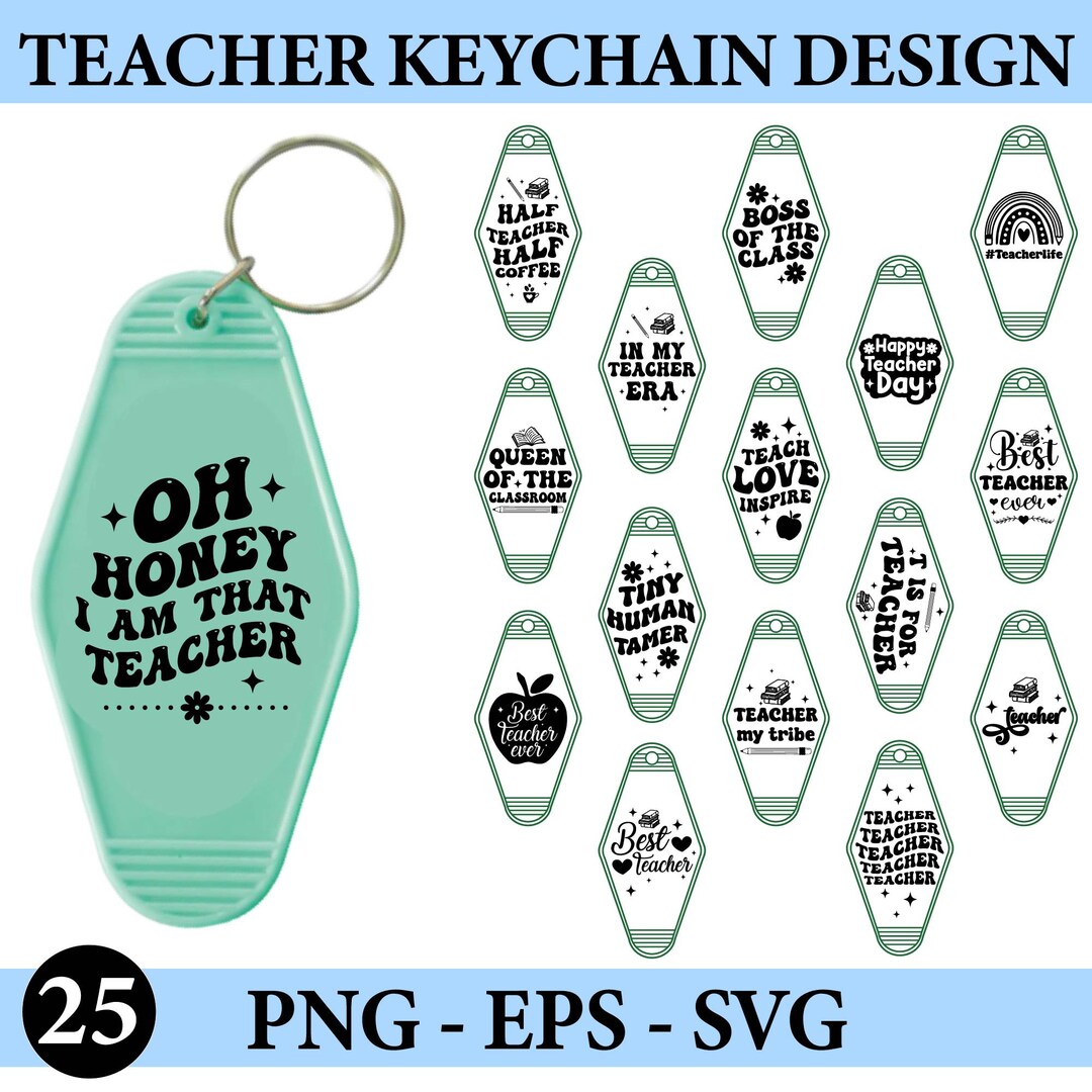 Teacher Keychain SVG Bundle: Funny Teacher Quotes, Motel Style (cut ...