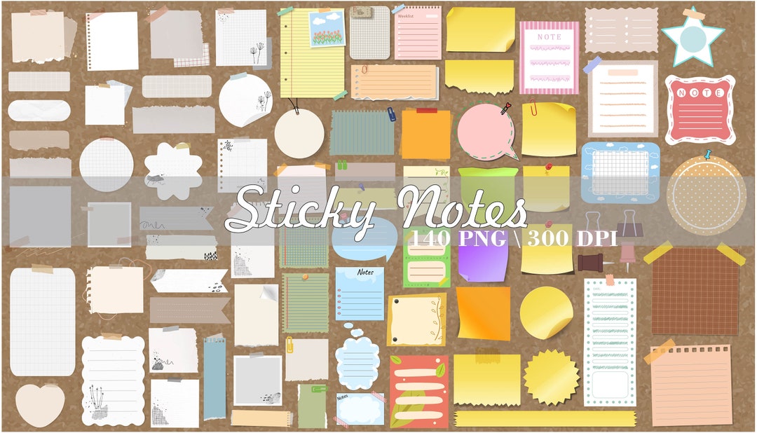 Digital Sticky Notes Clipart, 140 Digital Planner Stickers, Colors ...